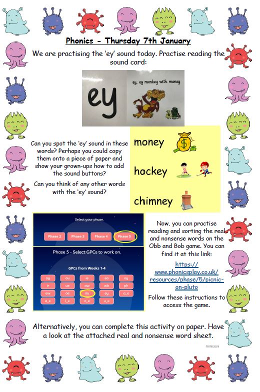 Year 1 Phonics – Thursday 7th – Newdale Primary and Nursery School